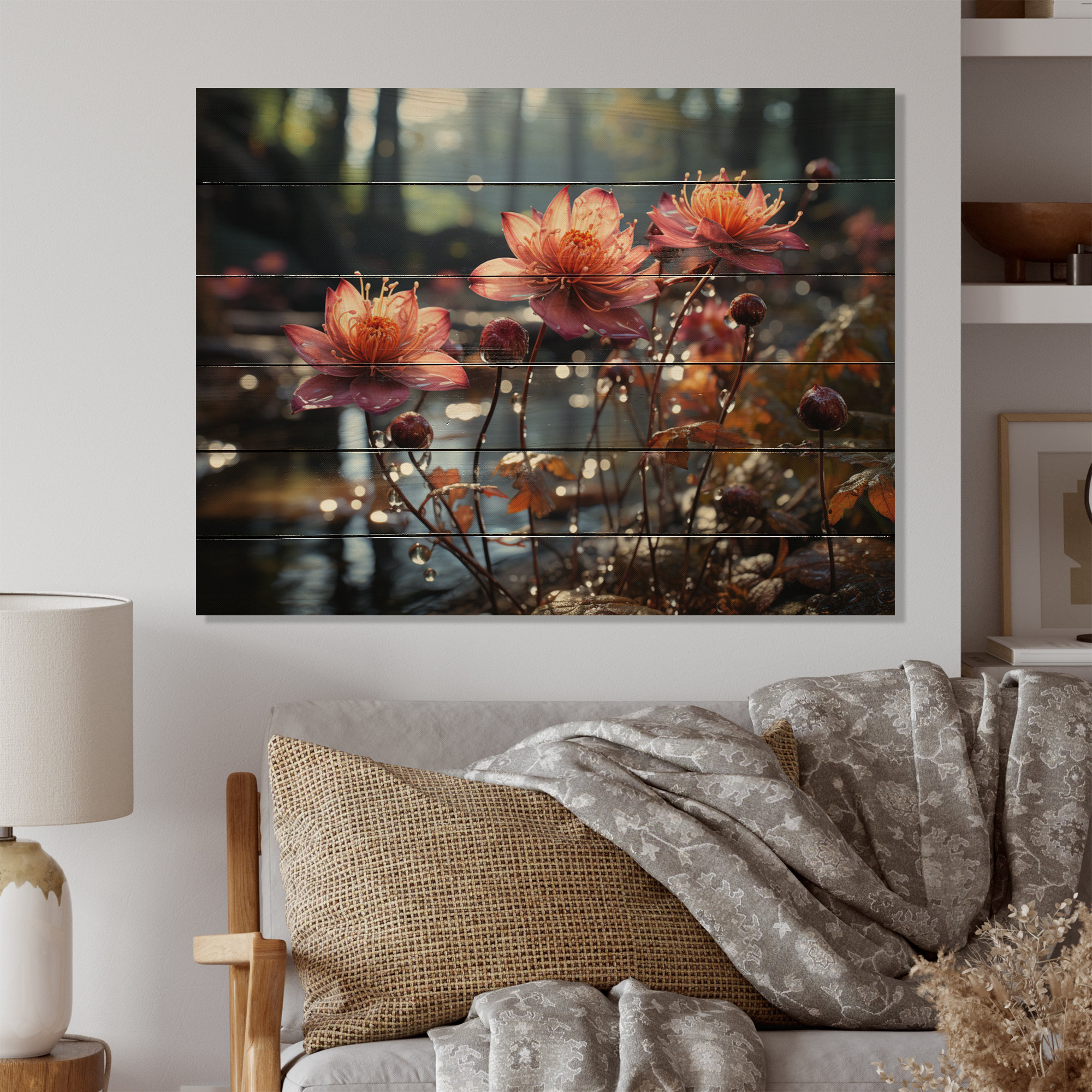 Red Barrel Studio® Leyan Coral Orange Wildflower By The River II On Wood Print | Wayfair